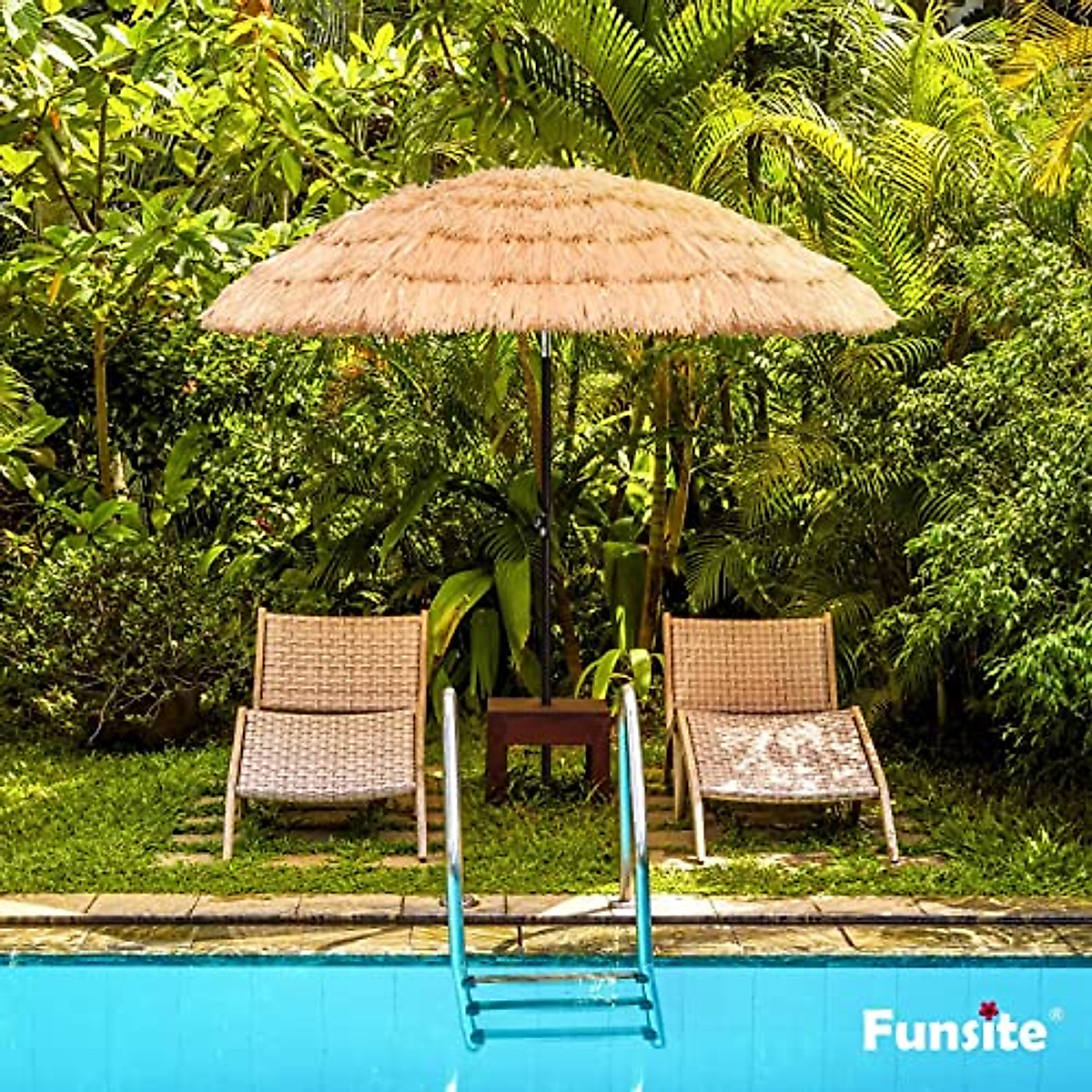 Funsite 6ft Tiki Umbrellas for Outside, UV Protect Thatch Umbrella with Tilt Design, Thatch Patio Umbrella for Outdoor Tiki Bar, Tropical Palapa Tiki Hut Hawaiian Hula Beach Umbrella