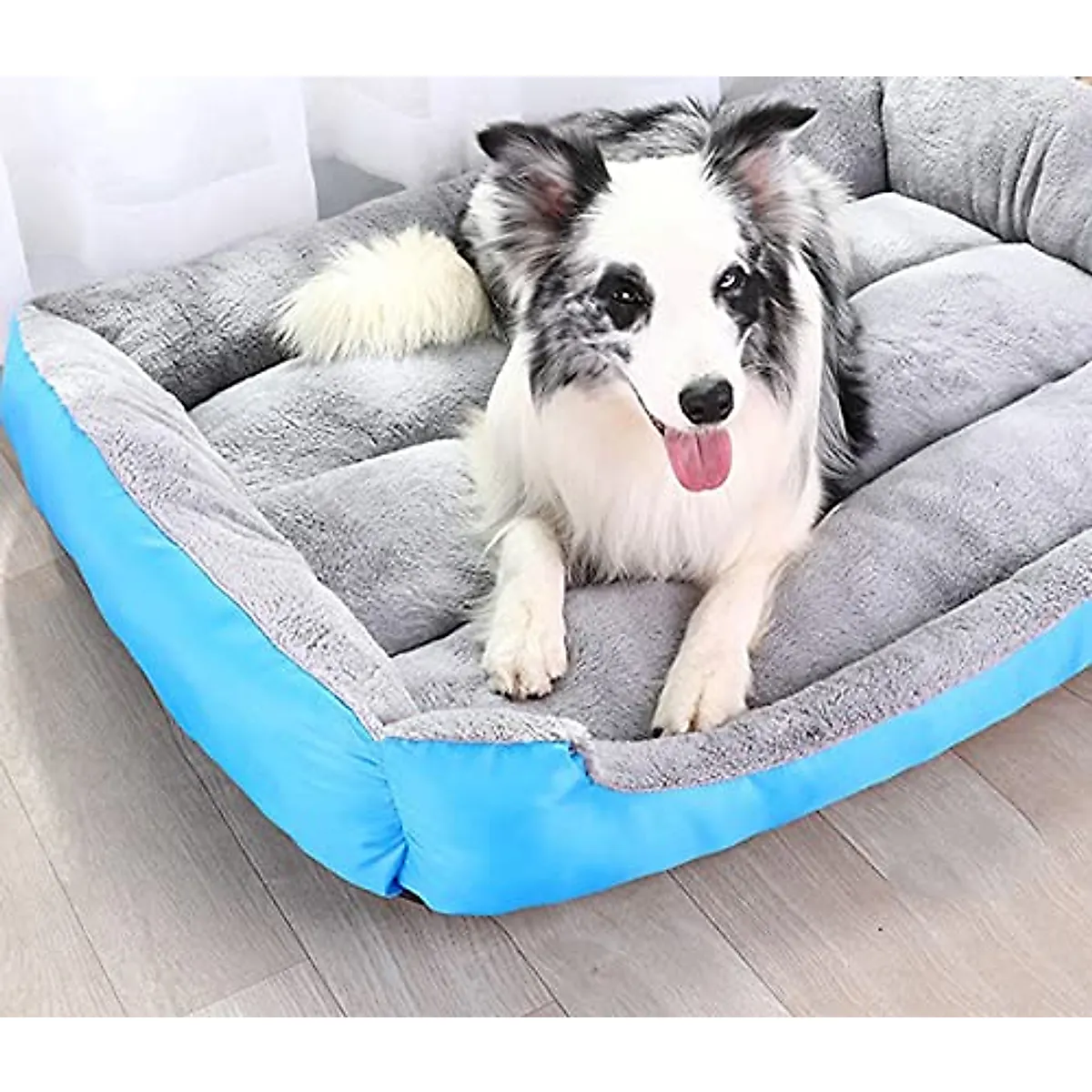 Soft Plush Dog Bed Cat Bed, Waterproof Oxford Dog Basket Bed for Puppy Small Medium Large Dog Cat, Anti-Slip Machine Washable Warm Square Pet Bed,60x45x14cm,Black