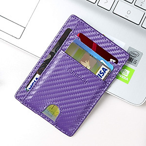 RUNBACH Slim Wallet,Minimalist Thin Front Pocket Leather Wallet RFID Blocking Secure Card Holder for Men Women,Gift-Boxed (Purple)