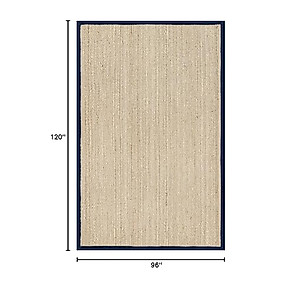 nuLOOM 8x10 Elijah Seagrass Area Rug, Navy, Solid Farmhouse Style, Cotton Bordered, Basketweave, Natural Fiber, For Bedroom, Dining Room, Living Room, Hallway, Office, Kitchen, Entryway
