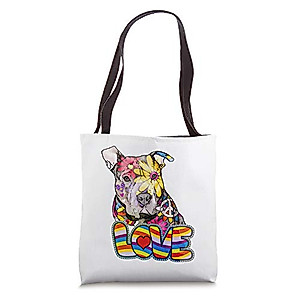 Colorful Pitbull - Peace Love Pitbulls - Pit Bull lover Gift Tote Bag