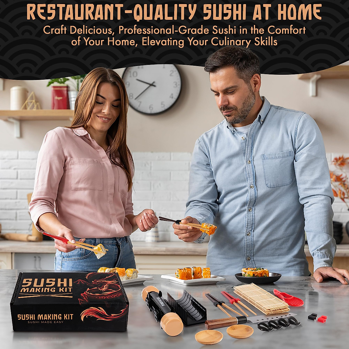 Sushi Making Kit Bazooka Sushi Maker Kit, Bamboo Sushi Kit Sushi Rolling Mat,Set for Beginners DIY Sushi at Home Easy Roll & Create Delicious Sushi Roller Sushi Knife Sushi Bamboo Roller, USDA Organic