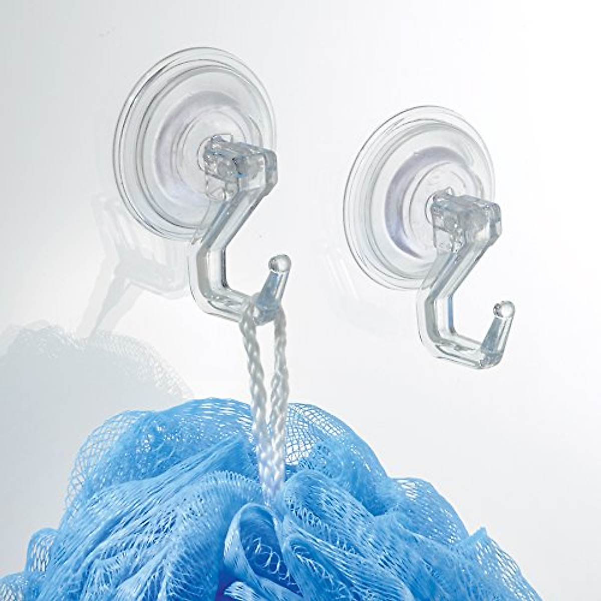iDesign Power Lock Bathroom Shower Plastic Suction Cup Hooks for Loofah - Set of 4, Clear