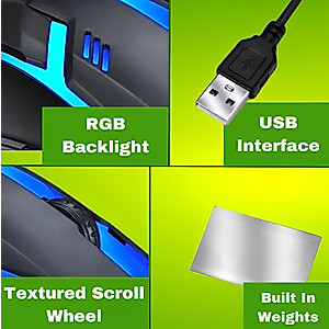 Smaige Wired USB Mouse – RGB Optical Computer Mouse,1200 DPI Office,Home and Game Mice for Windows PC, Laptop, Desktop, Notebook, for Right or Left Hand Use (Black)