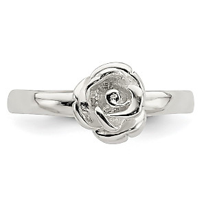 925 Sterling Silver 8mm Rose Ring Size 8 Jewelry for Women