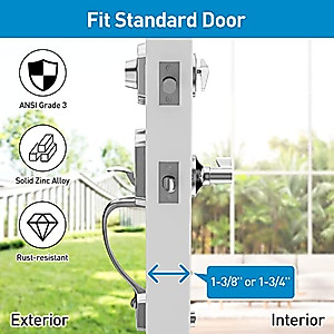 HOSOM Front Door Handle Set, Exterior Door Lock Set with Deadbolt, Single Cylinder, Reversible for Right and Left Handed Doors, Satin Nickel