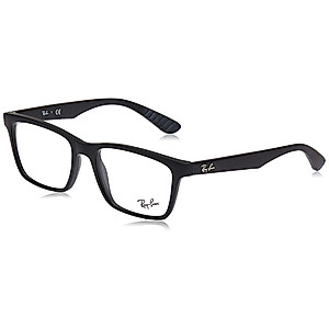 Ray-Ban RX7025 Square Prescription Eyeglass Frames, Matte Black/Demo Lens, 53 mm