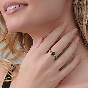 Gem Stone King 18K Yellow Gold Plated Silver Green Chrome Diopside and White Moissanite 3-Stone Rings For Women (1.28 Cttw, Gemstone, Oval 8X6MM, Available In Size 5, 6, 7, 8, 9)