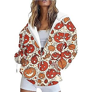 Halloween 2023 Womens Zip Up Hoodies Lightweight Graphic Sweatshirts Long Sleeve Cute Pullover Drawstring Sweatshirt with Pockets Search History Fall Winter Autumn