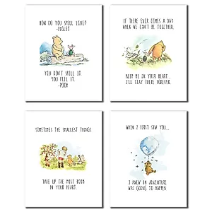 BigWig Prints Winnie the Pooh Wall Art - Classic Winnie the Pooh Nursery Decor, Friendship Quotes, Wall Art Decor Photos Bedroom Playroom, Quotes Prints, Inspirational Sayings -Unframed 4 Pack (8x10)