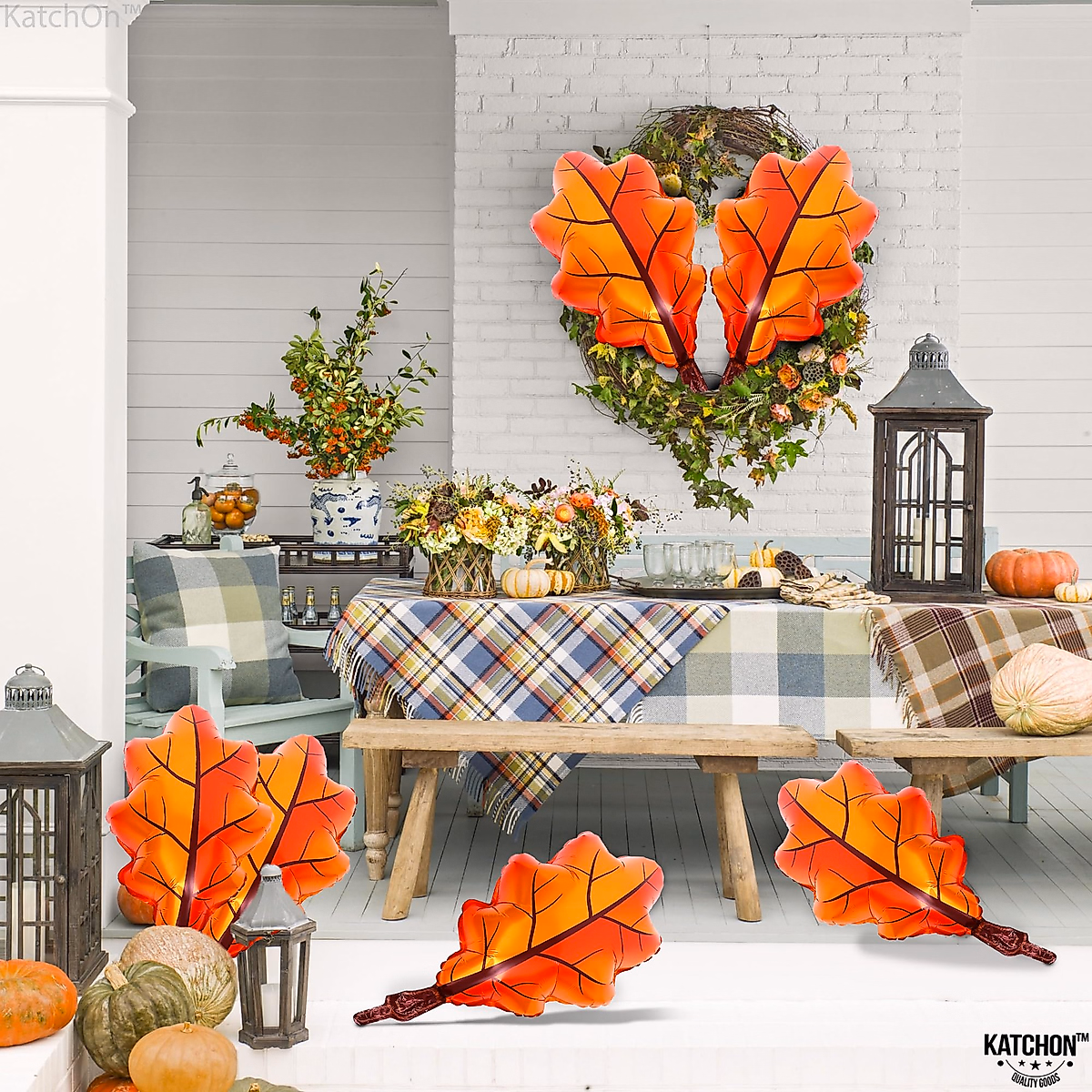 KatchOn, Large Fall Leaf Balloons - 27 Inch, Pack of 6 | Big Transparent Fall Balloons - 22 Inch, Pack of 6 | Fall Balloons for Thanksgiving Decorations | Thanksgiving Balloons for Fall Decorations