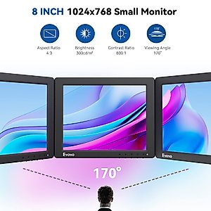 Eyoyo 8 Inch Small Monitor, 1024x768 4:3 IPS Mini HDMI Monitor Support HDMI/VGA/AV/BNC Input with Remote Control & Built-in Speakers, Security Monitor for Computer Raspi CCTV Camera