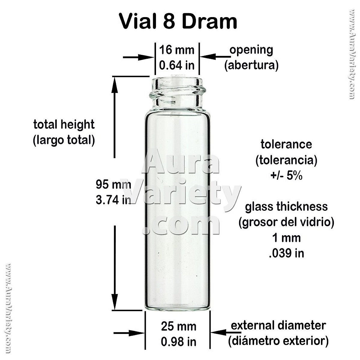 Made in USA 6 Pack 8 DRAM 30 ml 1 oz Clear Glass Vials with Phenolic Screw Caps (Storage Cosmetics Oils Perfumes Spices Specimen)