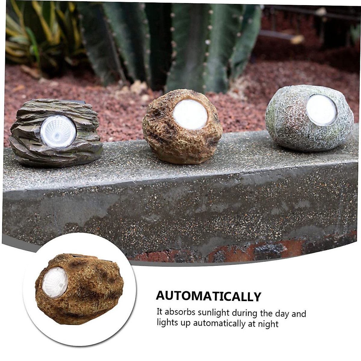 Uonlytech LED Imitation Stone Garden Light Waterproof Solar Outdoor Light Night Decorative for Garden Pathway