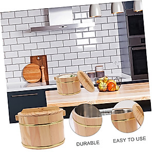 UPKOCH 1 Set Cask Rice Cask Steamed Rice Bucket Sushi Rice Steamed Container with Lid Dim Sum Steamer Stainless Steel Steamer Wood Bucket Wooden Rice Bucket Kitchen Tool Wooden Dessert