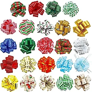 JOYIN 48 PCS Christmas Pull Bows with Ribbon 5” Wide for Gift Wrapping & Gift Tags, Boxing Day Decorations, Holiday Décor Present Wrapping