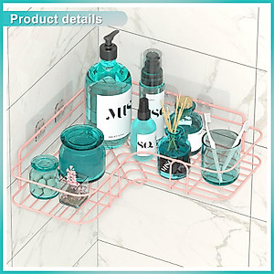 TOVE KNIGHTY Pink Shower Caddy, 4 Pack Corner Shower Shelves, Shower Organizer Shelf with Soap Dish and Hooks, No Drilling Self Adhesive Rustproof Shower Rack for Bathroom Kitchen Storage
