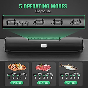 Vacuum Sealer Machine for Food Saver Food Vacuum Sealer Automatic Air Sealing System for Food Storage Dry and Wet Food Modes Compact Design 12.6 Inch with 15Pcs Seal Bags Starter Kit