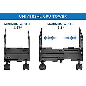 Mount-It! Rolling CPU Stand with Wheels, Heavy Duty Desktop Computer Tower Cart with Ventilation and Adjustable Width from 4.87 to 8.5 Inches, Steel