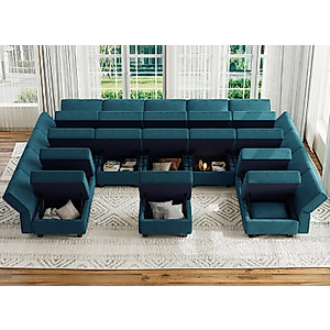 Belffin Modular Sectional Sleeper Sofa Couch Bed Oversized U Shaped Cocuh with Storage Convertible Sleeper Sofa Bed. Peacock Blue