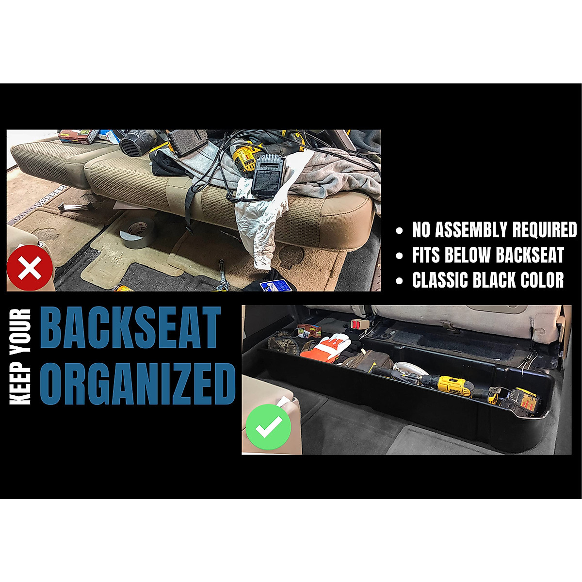 RHA Under Seat Storage 2015-2024 SuperCrew Fits Ford F-150, 2017-2024 Super Duty F-250/F-350 Crew Cab Upgraded Rear Underseat Box Black Organizer (WITHOUT OEM Floor Mounted Flip-up Storage)