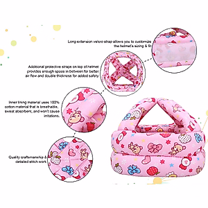 Baby Safety Helmet+2 Pairs Baby Crawling Knee Pads, Soft Comfortable Adjustable Baby Head Protective Cap Hat, Toddler Anti-Slip Knee Pads, for Baby Toddler Sitting Walking Climbing Running (Blue)