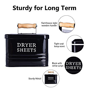 DAYA FASHION Dryer Sheet Holder Black, Metal Farmhouse Dryer Sheet Dispenser for Laundry Room, Dryer Sheet Container with Lid, Fabric Sheet Holder Storage Bin, Glossy Black