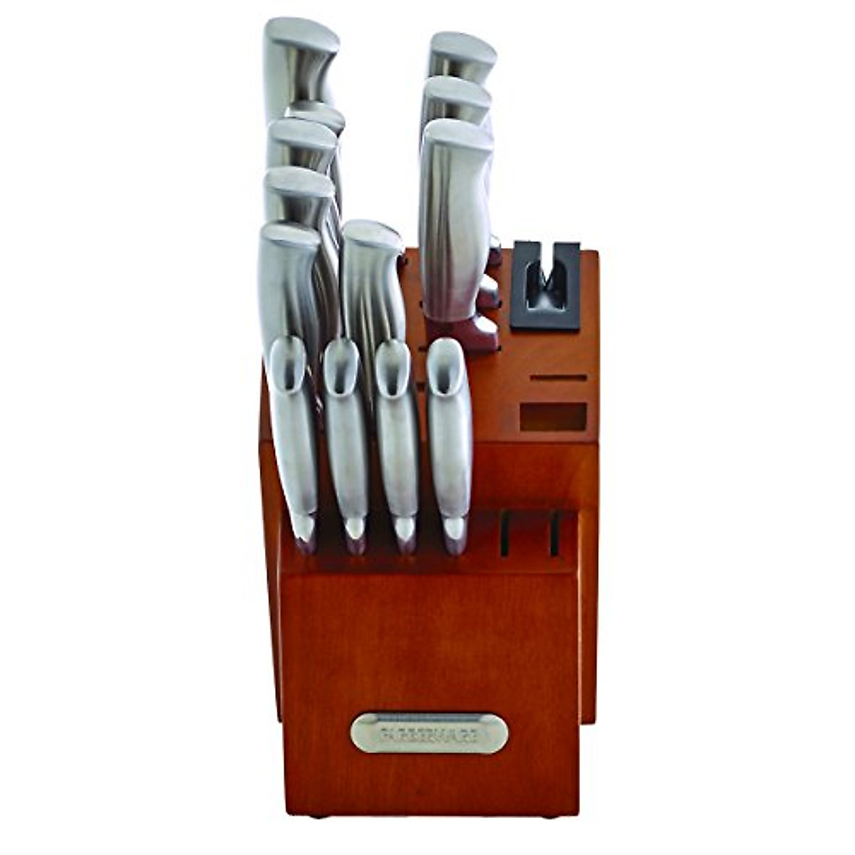 Farberware 18-Piece Forged Stainless Steel Kitchen Knife Set with Wood Block, High-Carbon Stainless Steel Knives, Razor Sharp Knife Set with Ergonomic Handles, Cherry Block