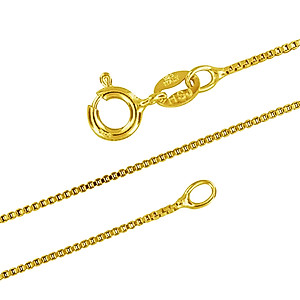 14kt Yellow Gold Plated Sterling Silver 1mm Box Chain Necklace Solid Italian Nickel-Free, 18 Inch