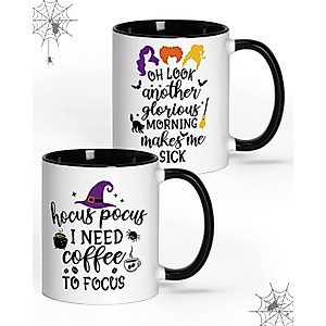 Halloween Coffee Mugs Set of 2 Witch Cup Fall Mugs Coffee Gift Funny Novelty Halloween Tea Cups Farmhouse Autumn Tiered Tray Decorations Present Treat or Trick Couple Halloween