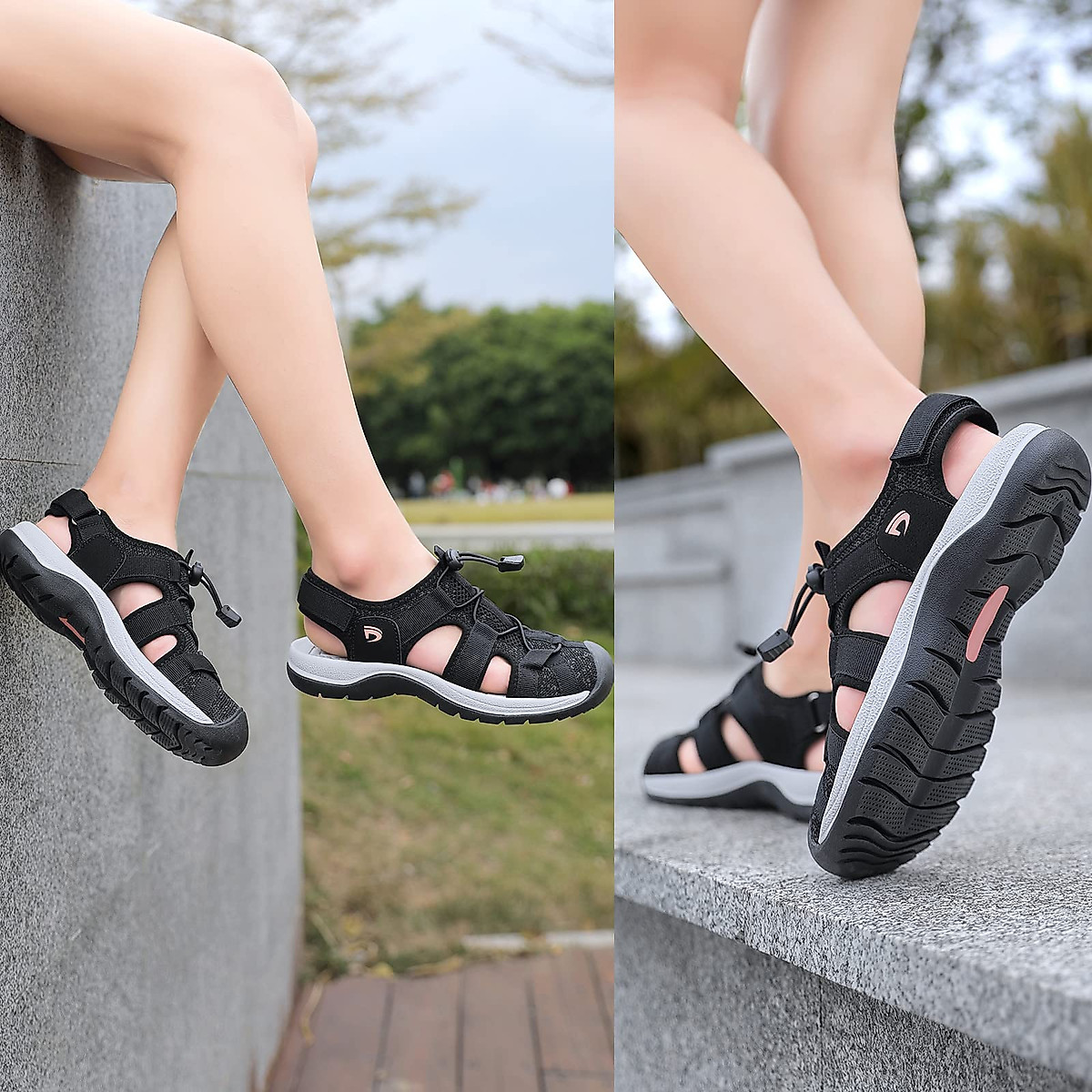 Dannto Women's Sport Sandals Close Toe Mesh Hiking Outdoor Athletic Casual Walking Sandals Water Shoes,Black1,38,Size 8