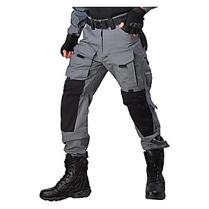 HAN·WILD Men's Combat Pants Tactical Military Pant with Knee Pads Airsoft Hiking Trousers Gray