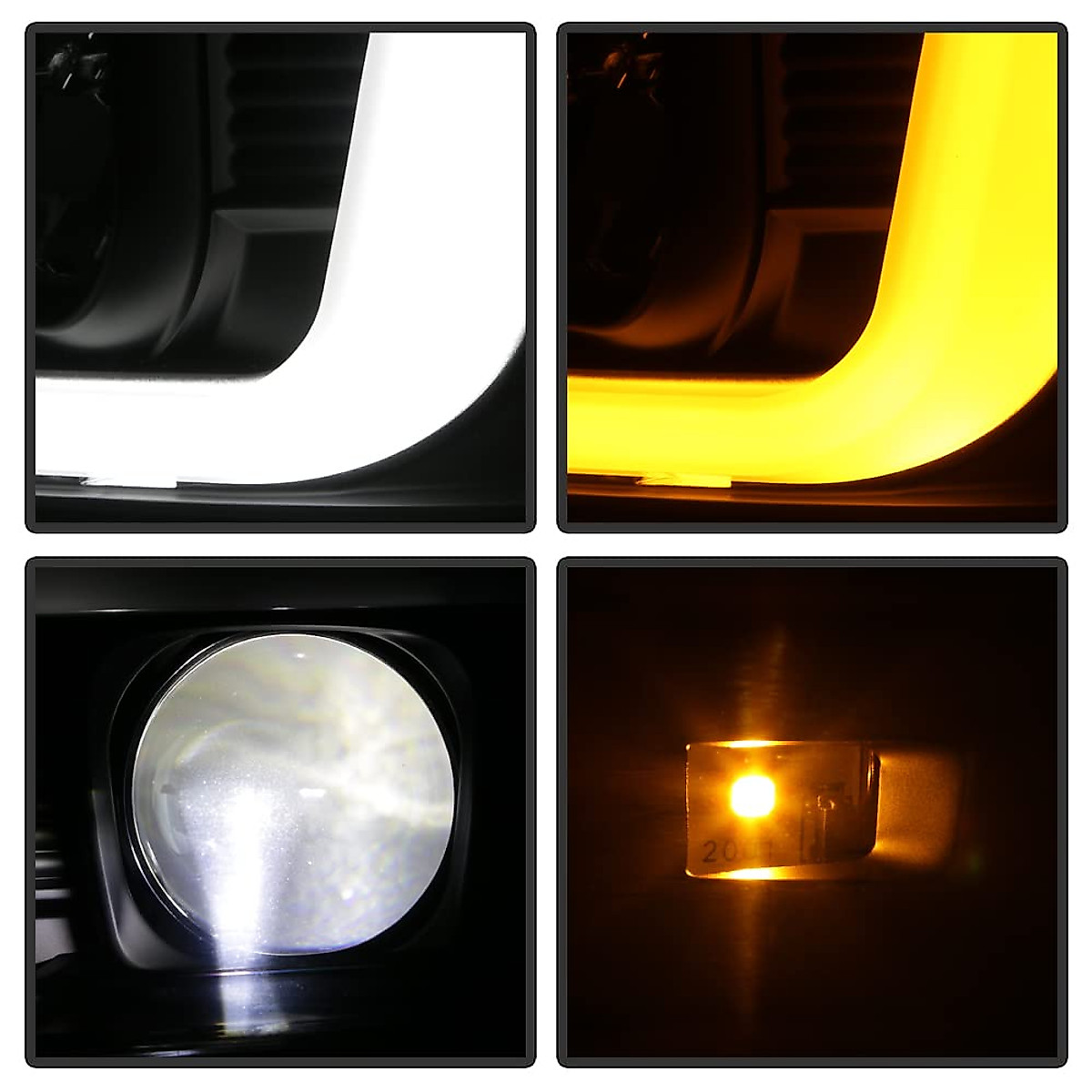 ACANII - For 2008-2010 Ford F250 F350 SuperDuty Black w/Switchback LED Tube Built-In LED Projector Headlights Headlamps