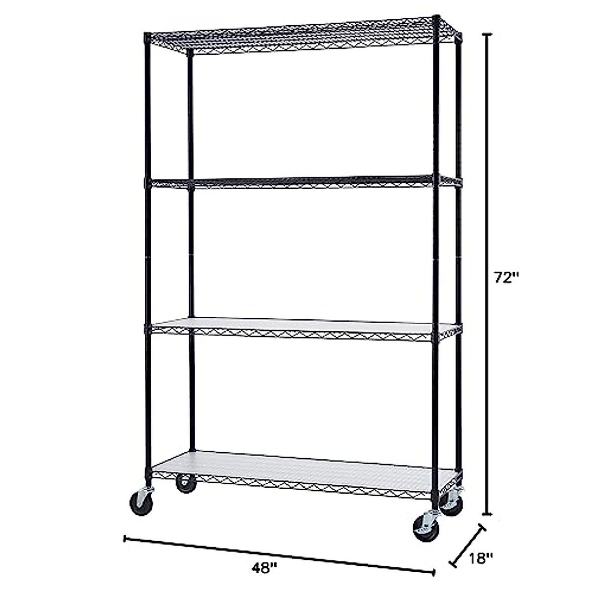 TRINITY 4-Tier NSF Wire Wheels and Liners Shelving Rack Black, 48W x 18D x 72H,