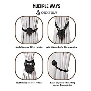 Magnetic Curtain Tiebacks - Modern Unique Upgraded Design 2023 Elegant Twisted Polyester Rope with Strong Magnets Decorative Holdbacks for Window Drapes & Curtains ORXFULY (Black, 2) (ck-041)