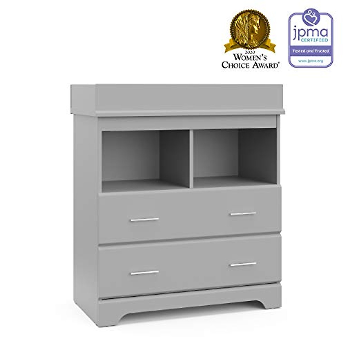 Storkcraft Brookside 2 Drawer Changing Table Dresser (Pebble Gray) – Nursery Dresser Organizer with Changing Table Topper, Chest of Drawers for Bedroom with 2 Drawers, Universal Design