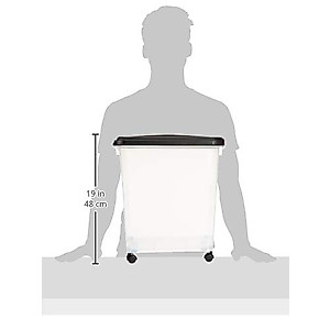 IRIS USA 25Lbs./33Qt. WeatherPro Airtight Pet Food Storage Container with Attachable Casters, For Dog Cat Bird and Other Pet Food Storage Bin, Keep Fresh, Translucent Body, Easy Mobility, Black