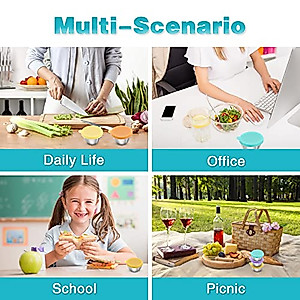 6 Pack Salad Dressing Container, 3 Pack 1.6 OZ+ 3 Pack 2.4 OZ Stainless Steel Reusable Leakproof Small Condiment Sauce Cups for Lunch Bento Boxes with 7pcs Silicone Lids and One Brush(Colorful)