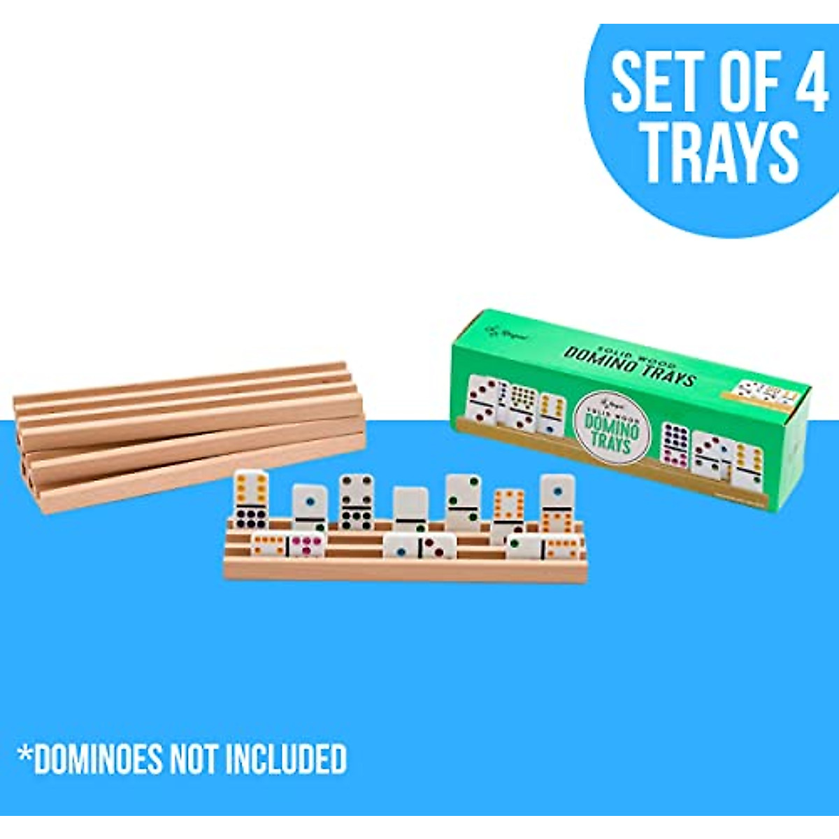 Regal Games - Wood Domino Trays - Solid Natural Beechwood - for Mexican Train, Chickenfoot - Set of 4