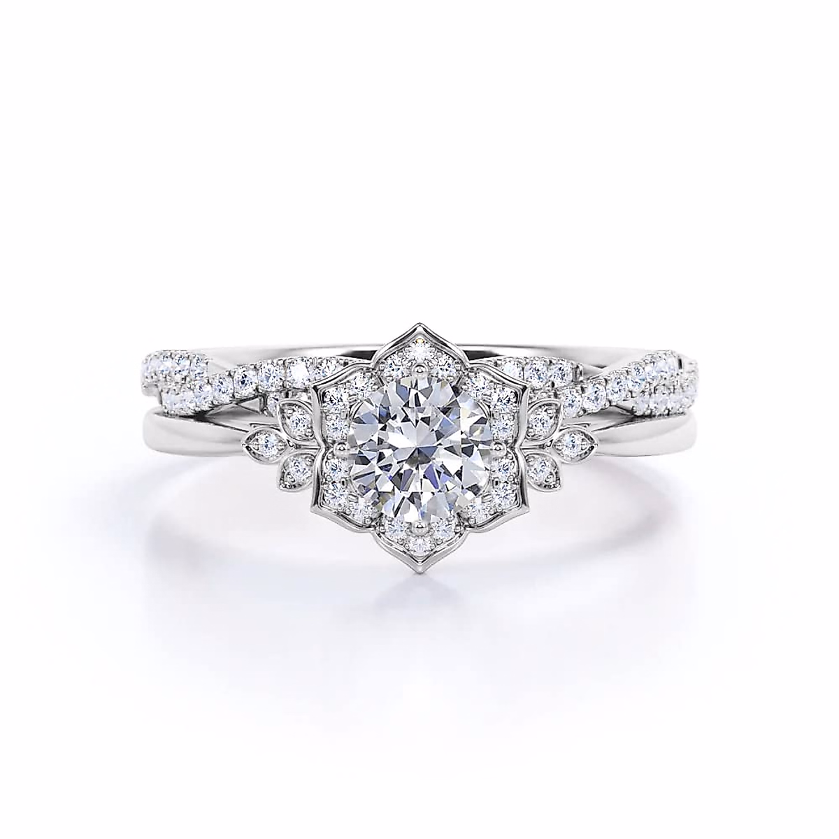 Ayafee 1.5 Carat (ctw) Round Cut Moissanite Bridal Sets Wedding Rings for Her 10K 14K 18K Gold Platinum Plated Silver Engagement Ring Set Twisting Infinity Pave Set Size 4-12 - Style G