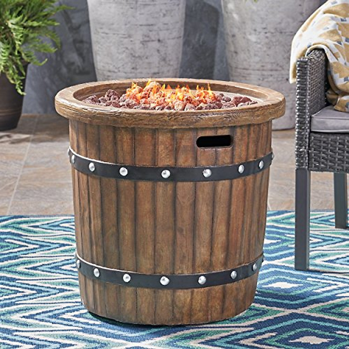Christopher Knight Home Muriel Outdoor 25" Light-Weight Concrete Round Fire Pit 40K BTU, Dark Brown