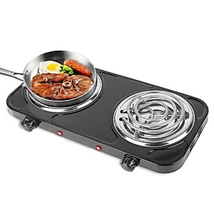2000W Double Burner, Electric Hot Plate for Cooking Portable Cooking Stove, Countertop Burner Cooktop for Kitchen, Dorm, Temperature Control, Easy to Clean, Black