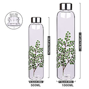 Borosilicate glass water bottle with Leak Proof Lid and Protective Neoprene Sleeve 32oz / 16oz (Green Leaves, 16oz)