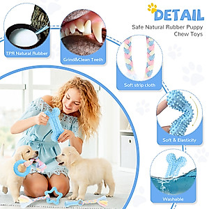 BAEJMJK 6 Pack Puppy Teething Toys Blue Small Breed Dog Chew Toys with Rope Cute Plush Squeaky Dog Toys Soft Rubber Puppy Toys Set for Cleaning Teeth Interactive Pet Doggy Bone Toys