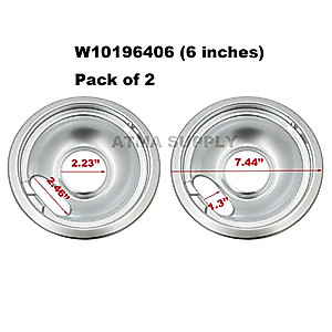 W10196405 and W10196406 Chrome Oil Drip Pans Replacement Set Compatible with Whirlpool Electric Range- Includes 2 6-Inch and 2 8-Inch Pans, 4 Pack, Silver