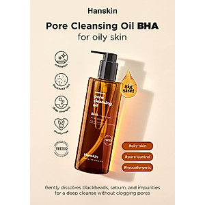 Hanskin BHA Pore Cleansing Oil, Gentle Blackhead Cleanser and Makeup Remover for Combination and Oily Skin, Korean Skincare [BHA/10.14 oz]