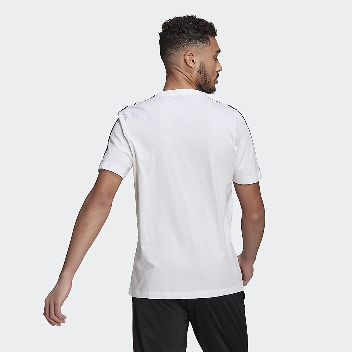 adidas Men's Essentials 3-stripes Tee, White/Black, Small