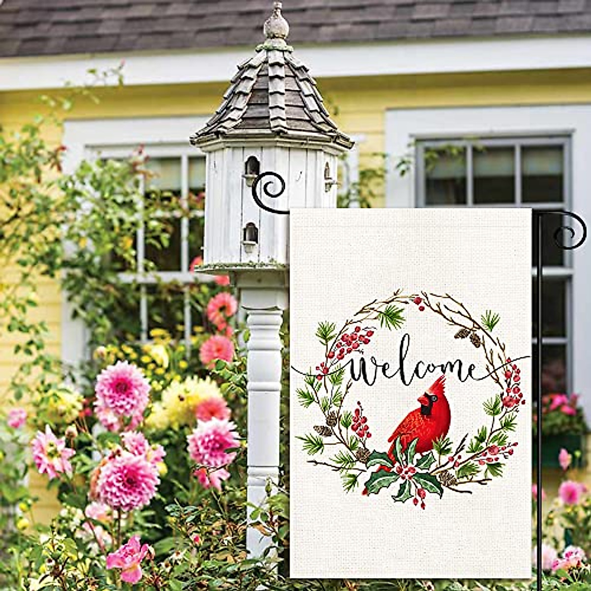 BEZKS Wreath Cardinal Memorial Day Garden Flag,Best Choice Welcome Spring Holiday Flags,Small Double Sided 12.5 x 18 Inch for Outdoor Yard farmhouse Decorations(FC05)