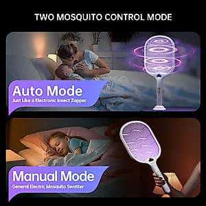 Electric Fly Swatter Racket 3500V buzzkick Bug Zapper Racket Dual Modes Mosquito Killer with Purple Mosquito Light Rechargeable for Indoor Home Office Backyard Patio Camping