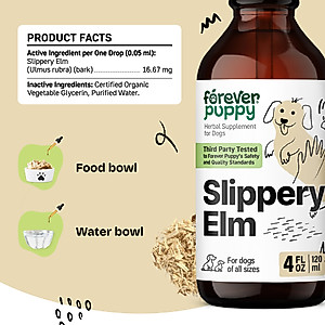Slippery Elm Drops for Dogs - Gut Health Supplement w/Slippery Elm Bark - Soluble Fiber Digestive Drops for Dogs - Liquid Dog Vitamins and Supplements for Pet's Happy Tummy - 4 oz